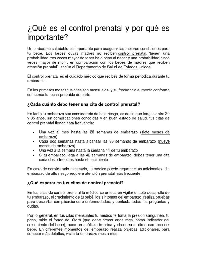 Qué Es El Control Prenatal y Por Qué Es Importante | PDF | El embarazo ...