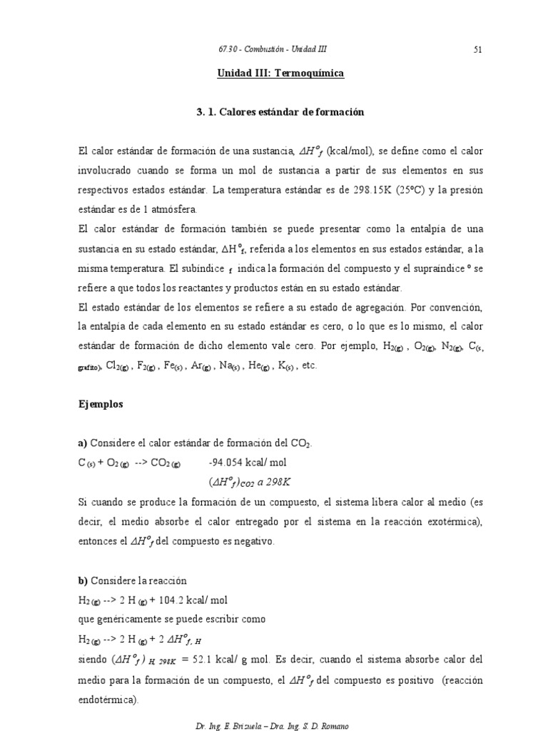 Calor Estándar de Formación en Termoquímica | PDF | Combustión | Entalpía