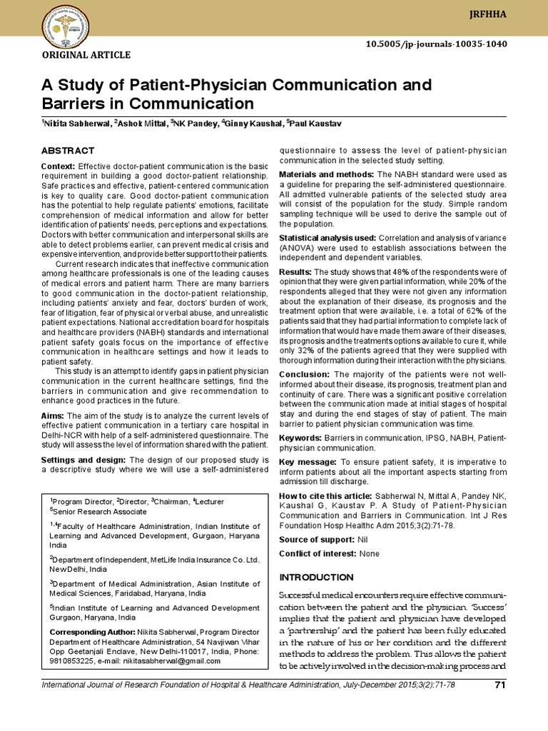 A Study of Patient-Physician Communication and Barriers in ...