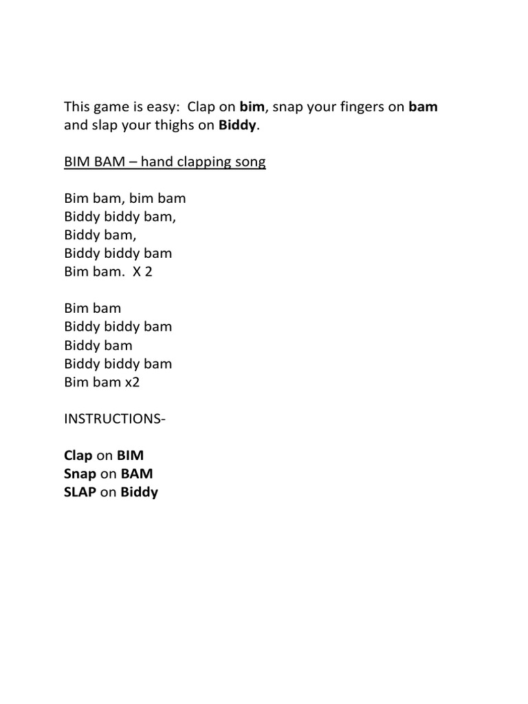 Bim Bam Singing Clapping Game | PDF