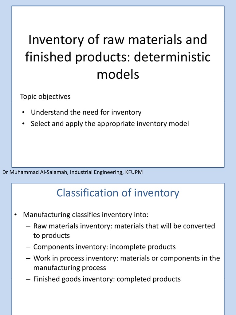 Inventory of Raw Materials and Finished Products: Deterministic Models ...