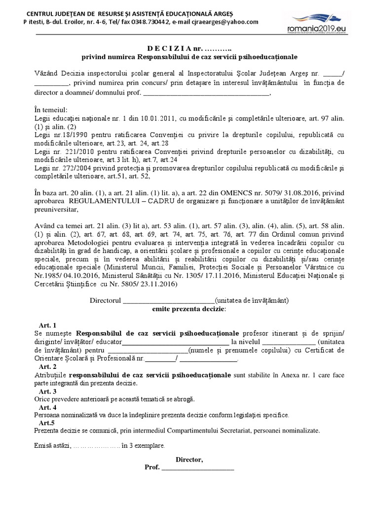 Model Decizie Responsabil Caz | PDF