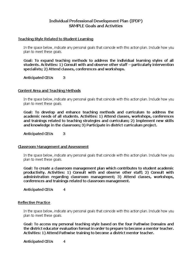 IPDP SAMPLE Goals and Activities PDF | PDF | Classroom Management | Teaching Method