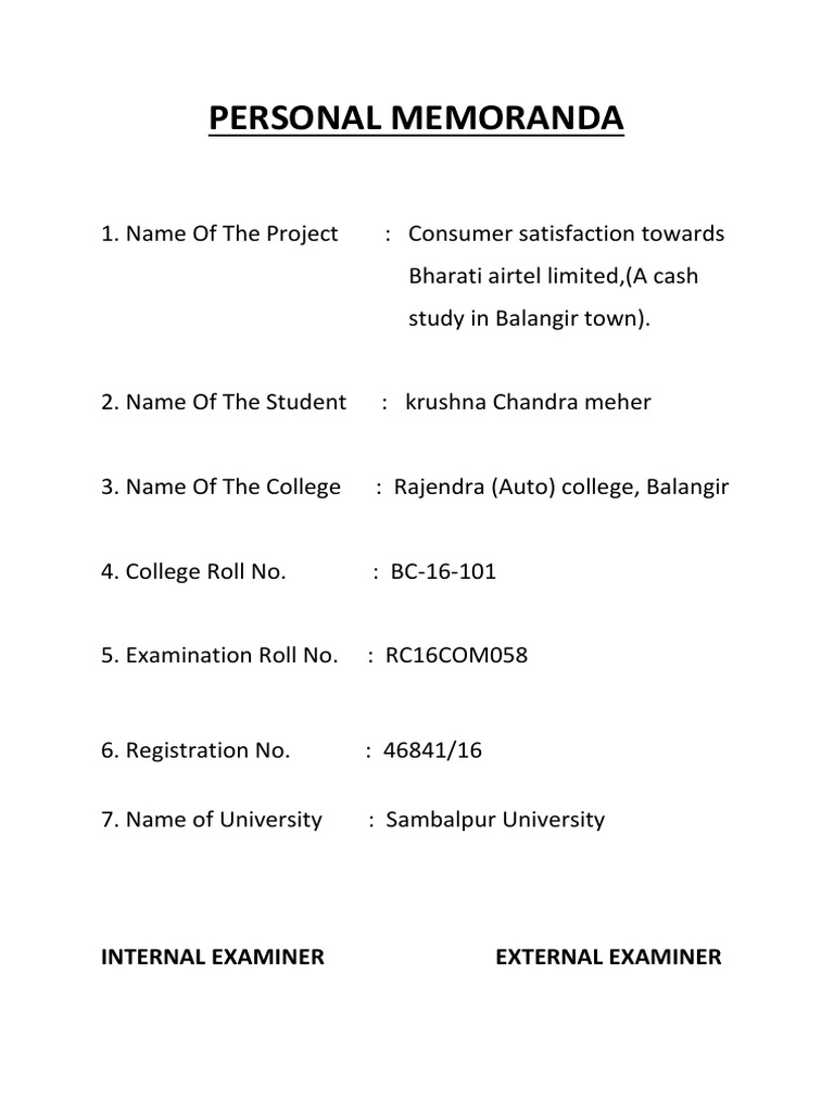 Personal Memoranda: Internal Examiner External Examiner | PDF ...