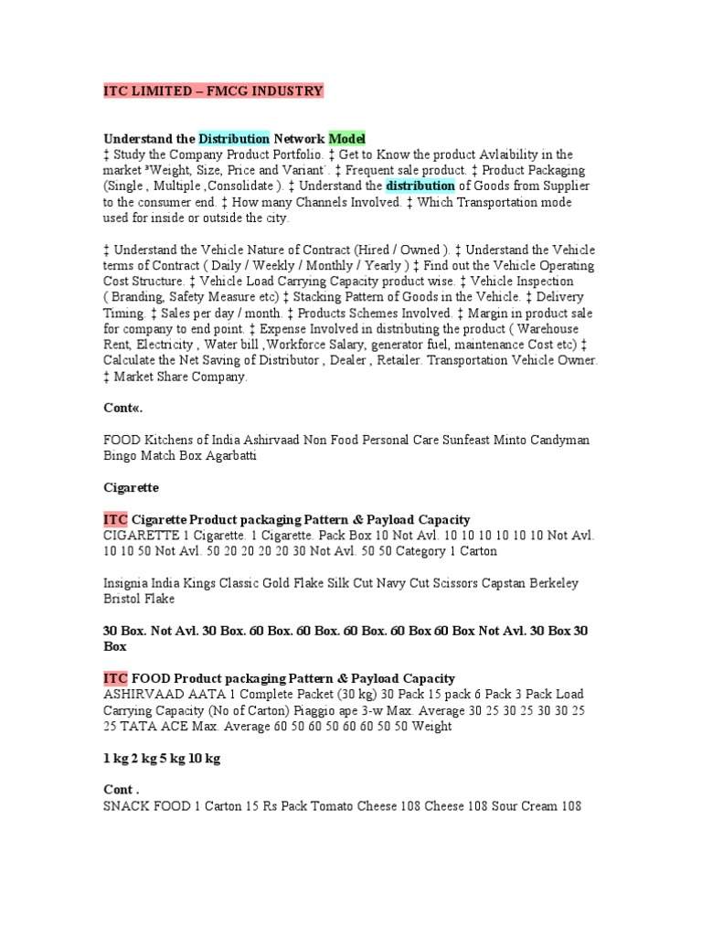 ITC LIMITED-Distribution Network Model | PDF | Retail | Sales