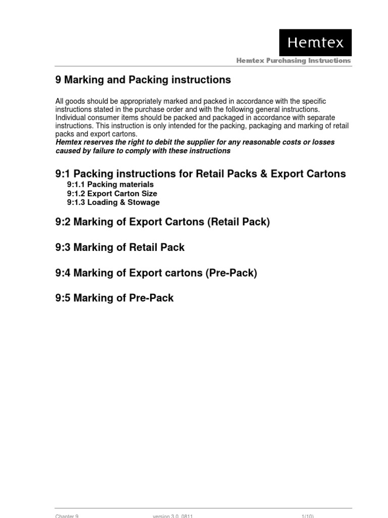 Hemtex Packing and Marking Guidelines | PDF | Pallet | Packaging And ...
