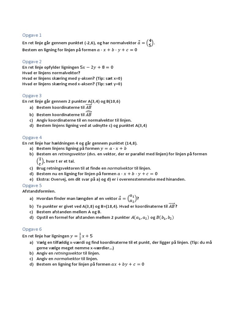 Linjens Ligning Afstandsformel Opgaver | PDF