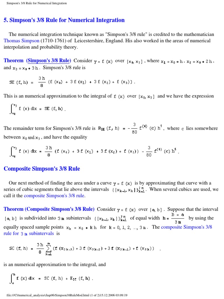 Simpson's 3 - 8 Rule For Numerical Integration - GDLC | PDF | Integral ... Simpson's 3 - 8 Rule For Numerical Integration - GDLC | PDF | Integral ...