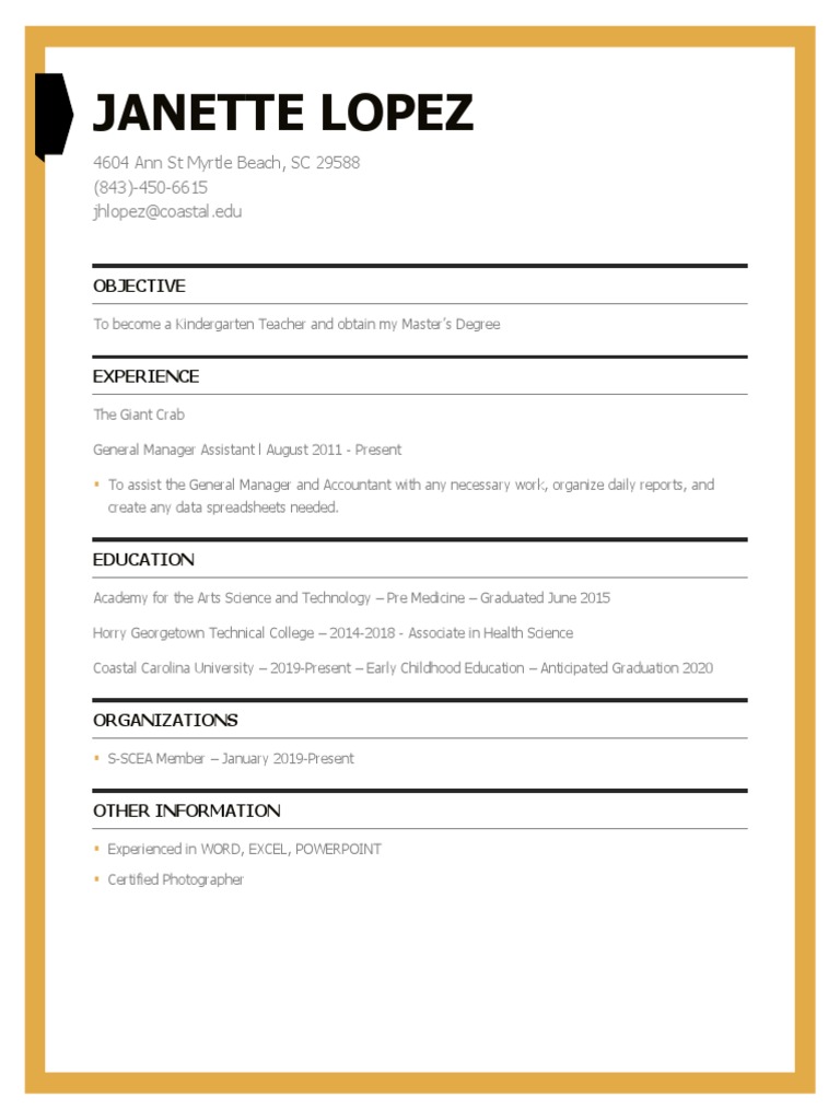 Kindergarten Teacher Resume - Janette Lopez | PDF | Career & Growth ...