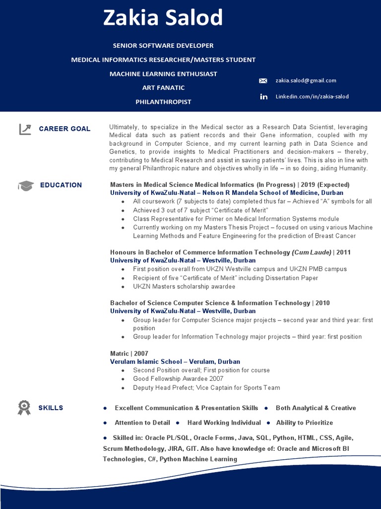 Zakia Salod 0787118315 CV | PDF | Computer Science | Oracle Corporation