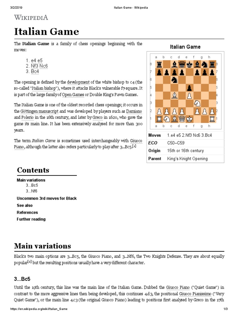 Italian Game - Wikipedia | PDF | Chess Openings | Chess Theory