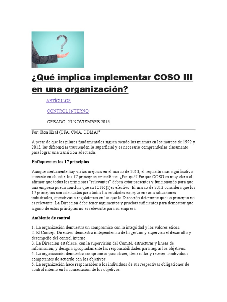 Qué Implica Implementar COSO III en Una Organización | PDF | Auditoría ...