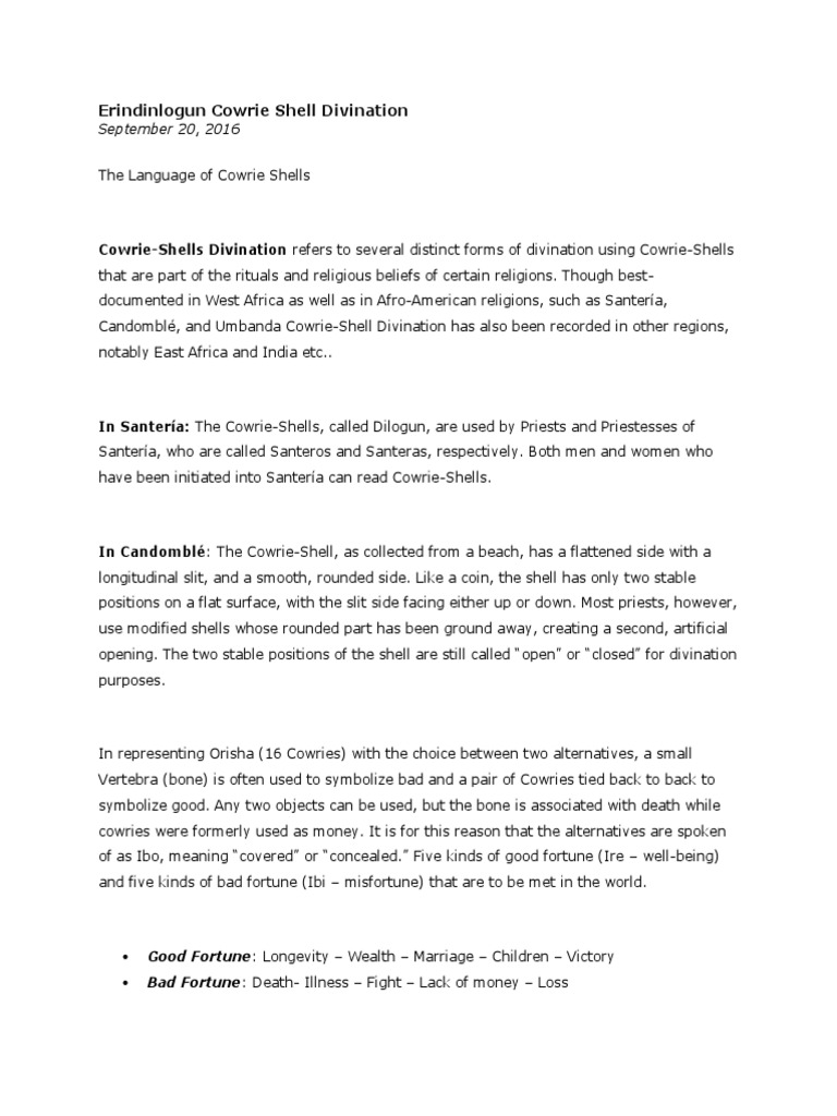 Erindinlogun Cowrie Shell Divination Guide | PDF | Ethnic Religion ...