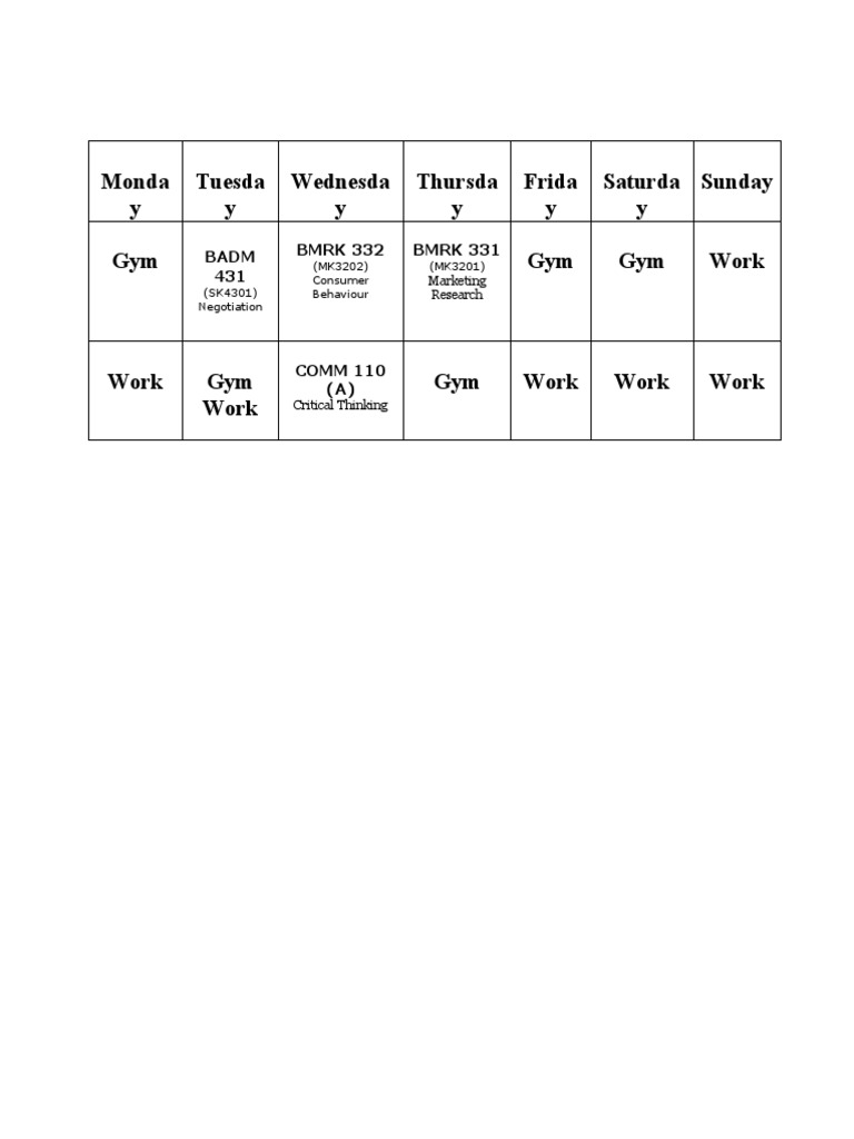 Weekly Gym Schedule Overview | PDF