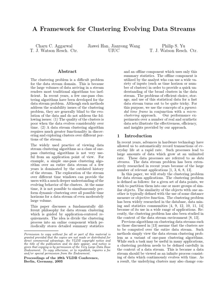 A Framework For Clustering Evolving Data Streams | PDF | Cluster Analysis | Computer Data Storage