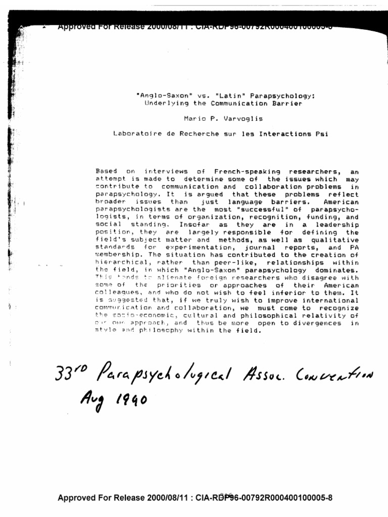 Anglo-Saxon Vs Latin Parapsychology Underlying The Communication ...