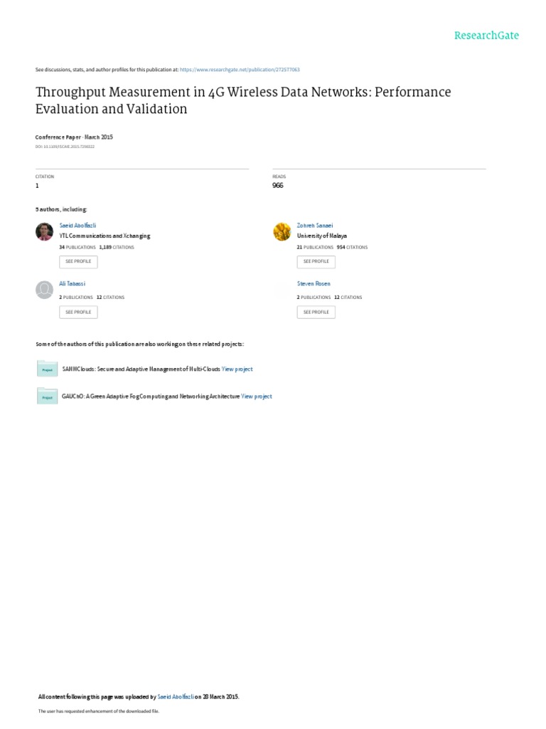 Throughput Measurement in 4G Wireless Data Networks: Performance Evaluation and Validation of ...