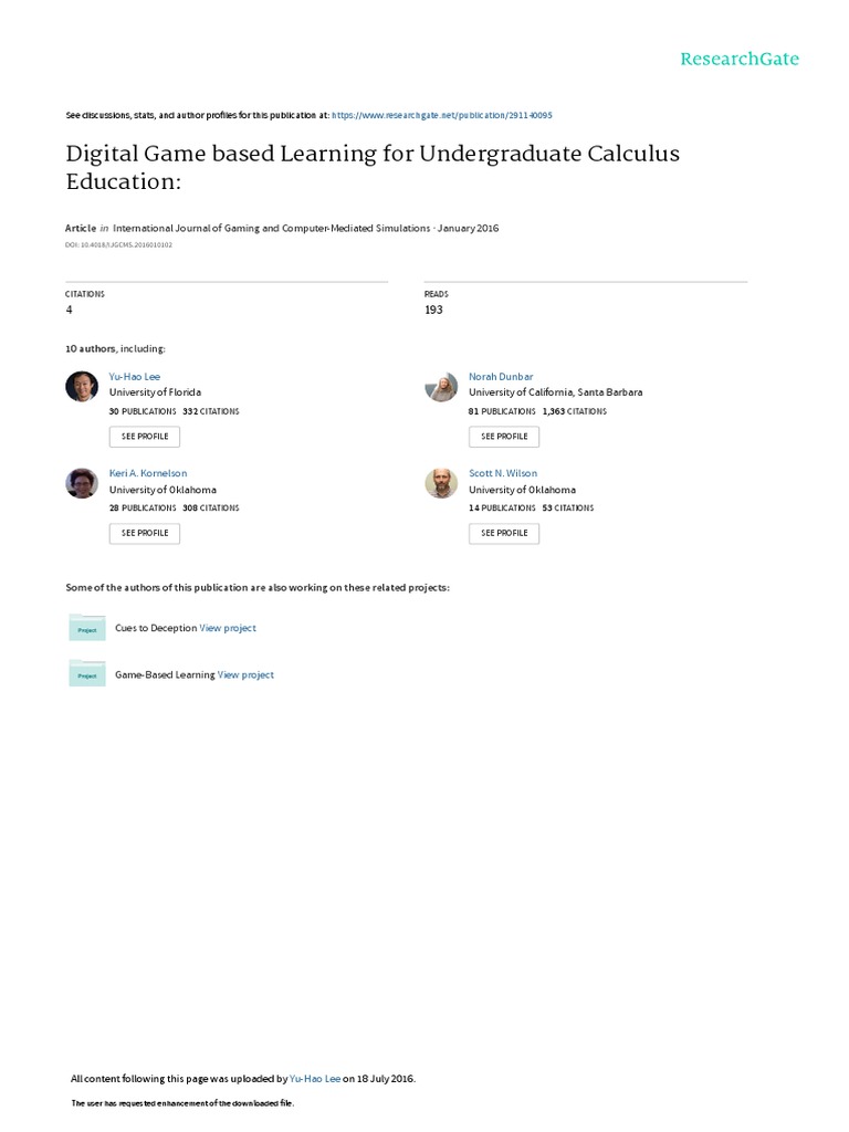 Digital Game Based Learning For Undergraduate Calculus Education ...