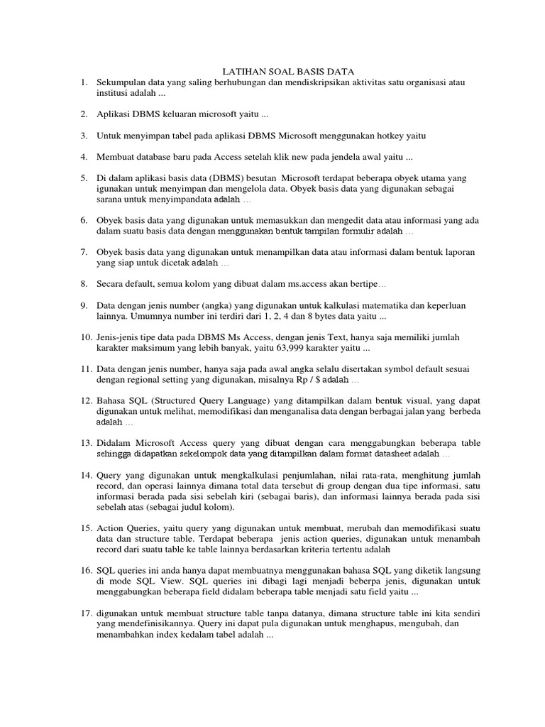 Latihan Soal Basis Data Pdf