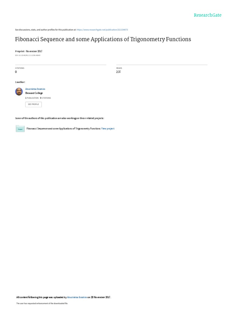 Fibonacci Sequence And Some Applications Pdf Mathematical Analysis Mathematical Objects