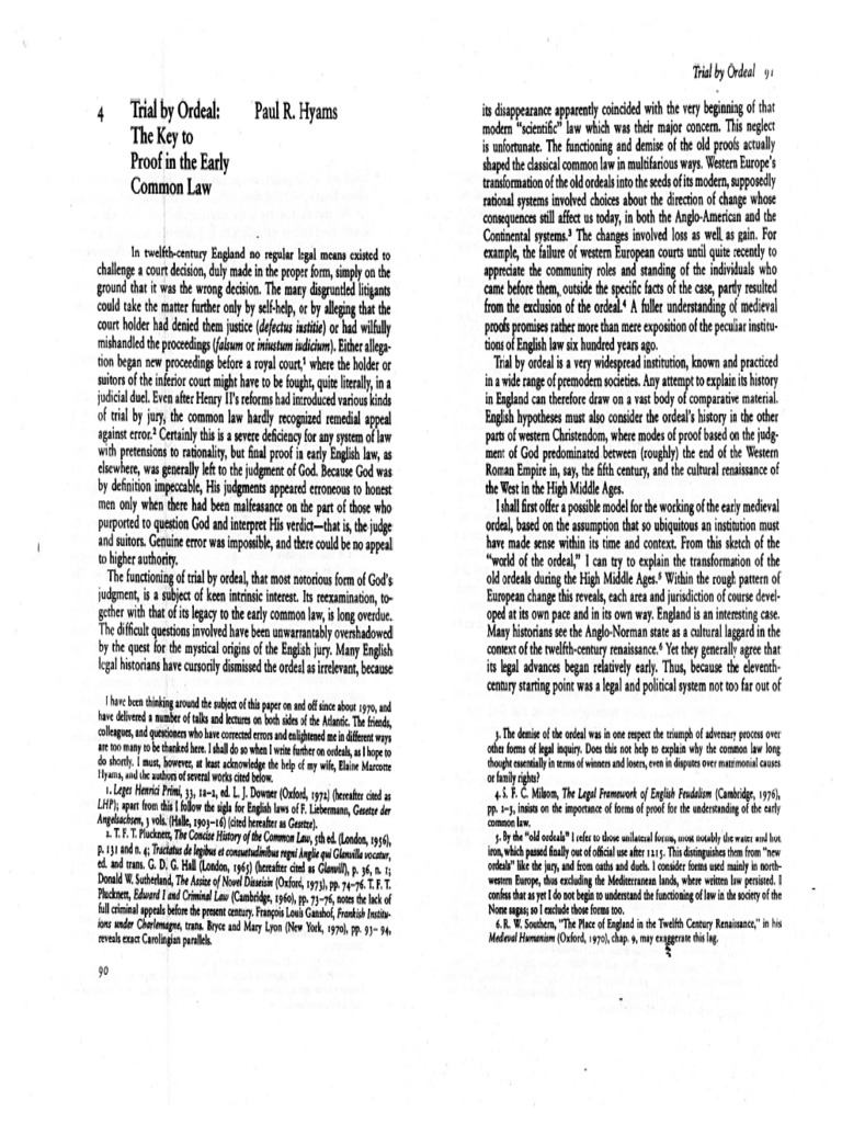 HYAMS, Paul R. - Trail by Ordeal The Key To Proof in The Early Common ...