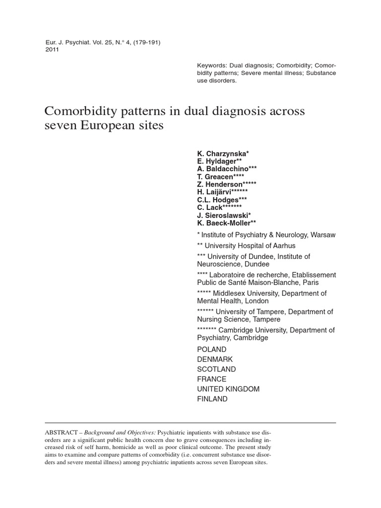 Comorbidity Patterns in Dual Diagnosis Across Seven European Sites ...