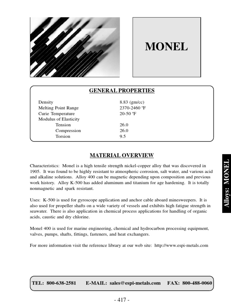 Monel Alloys: Properties & Uses | PDF | Building Materials | Applied ...