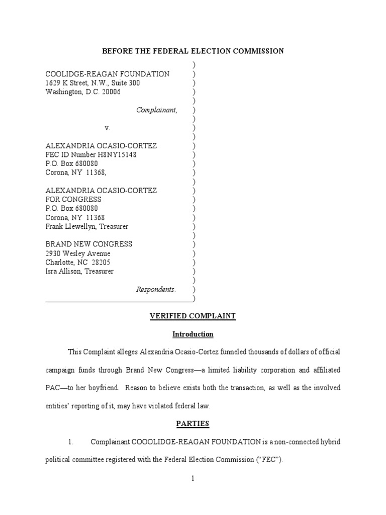 Coolidge Reagan Foundation Lawsuit Alleges Rep. Ocasio-Cortez Laundered Money Through PAC To ...
