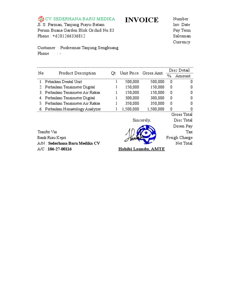 Invoice: Cv. Sederhana Baru Medika | PDF | Indonesian Rupiah | Typographical Symbols
