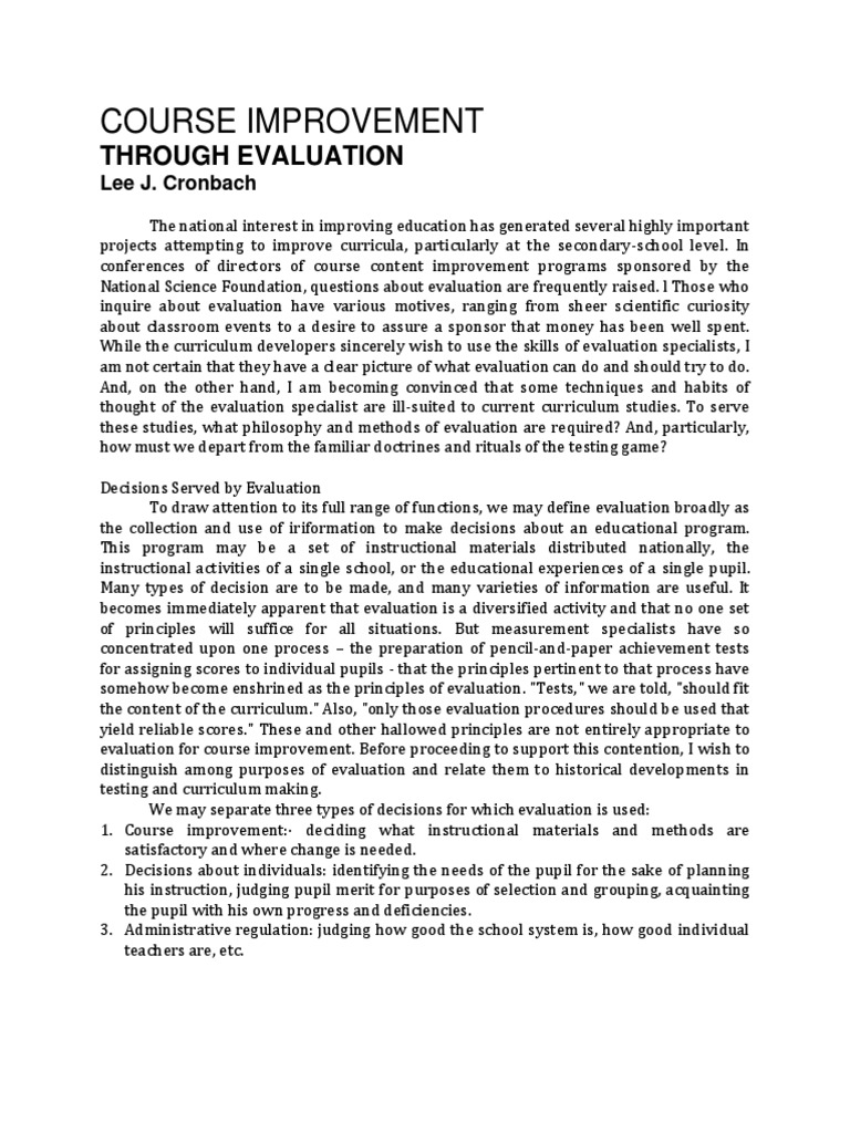 Course Improvement | PDF | Curriculum | Evaluation