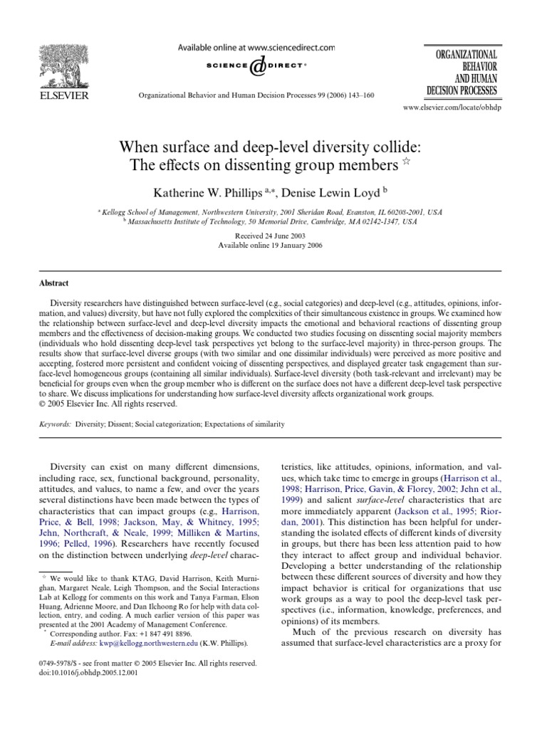 Surface and Deep Level Diversity | PDF | Social Group | Attitude ...