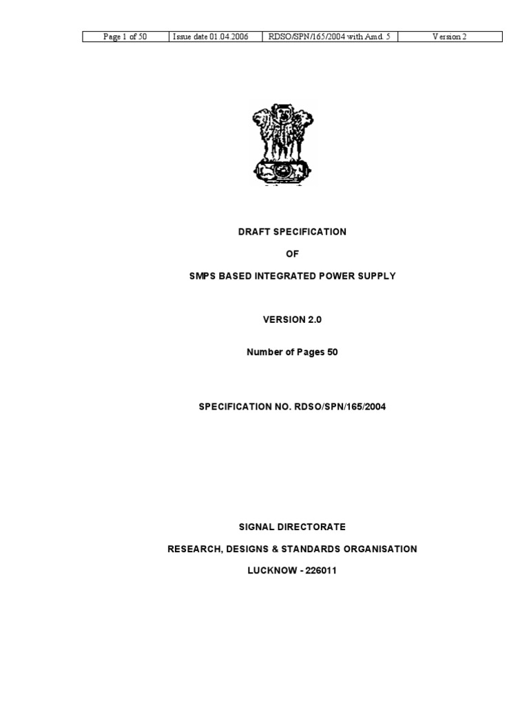 Draft Specification OF Smps Based Integrated Power Supply | PDF ...