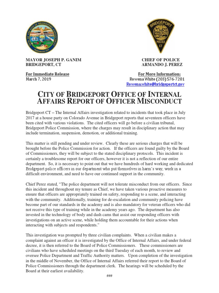 Internal Affairs Report of Officer Misconduct March 7 2019 | PDF ...