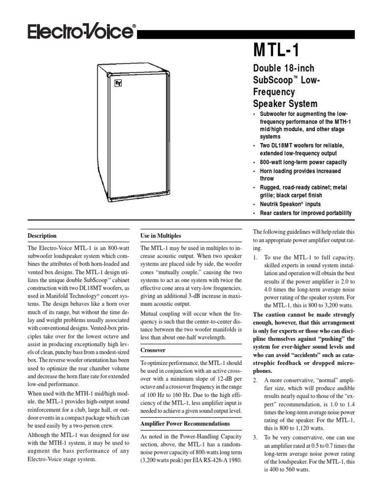 Double 18-Inch Subscoop Low-Frequency Speaker System | PDF ...