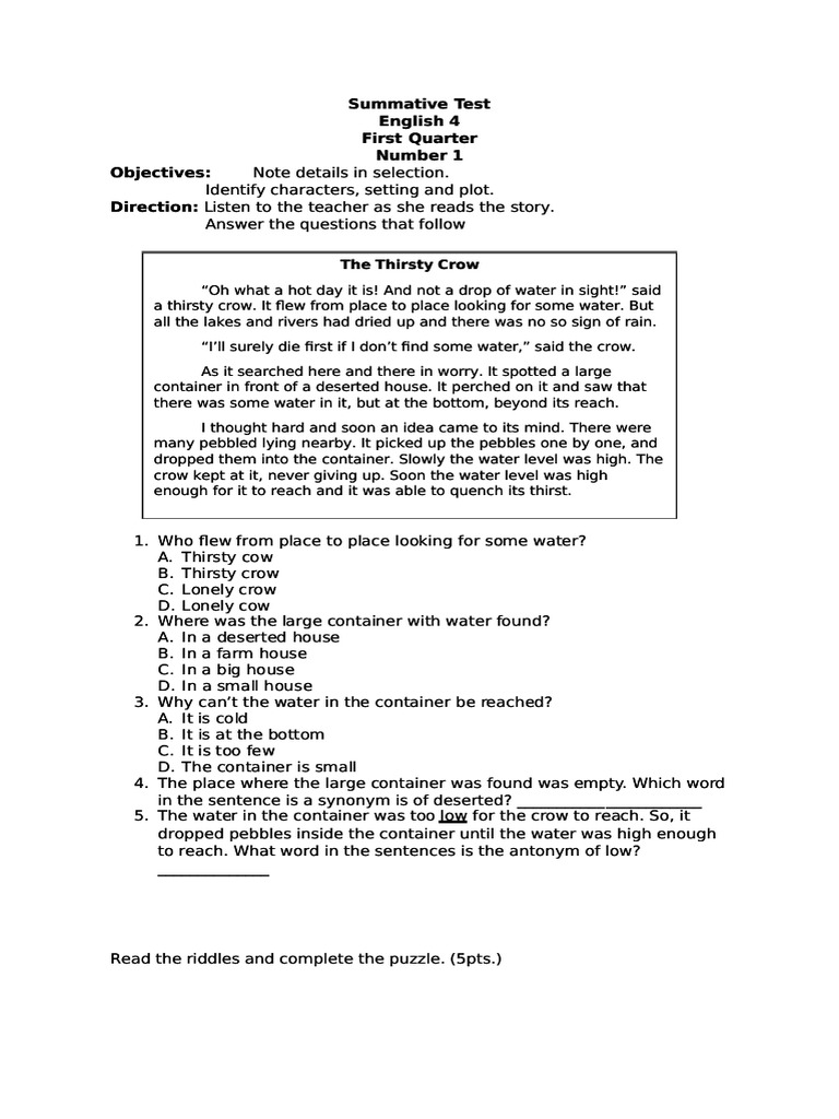Summative Summative T Test Est English 4 English 4 First Quarter First ...