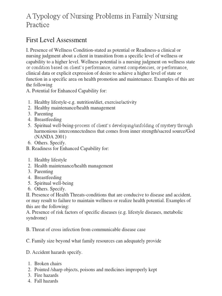 A Typology of Nursing Problems in Family Nursing Practice: First Level ...