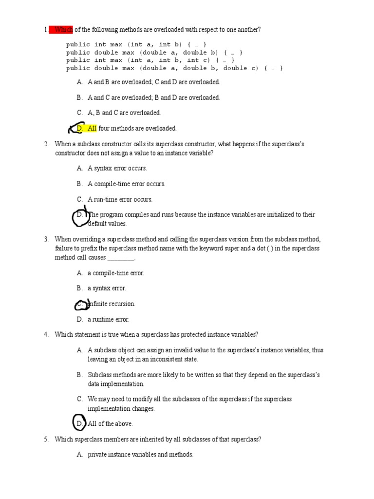 Mcq Download Free Pdf Inheritance Object Oriented Programming Class Computer Programming
