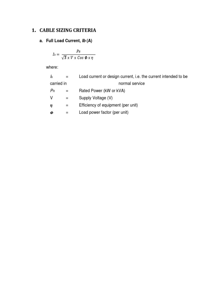 Cable Sizing Criteria-1 | PDF | Science & Mathematics | Technology ...