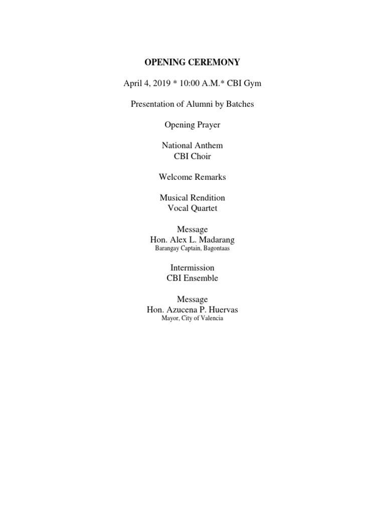 Opening Ceremony | PDF | Leisure | Entertainment (General)