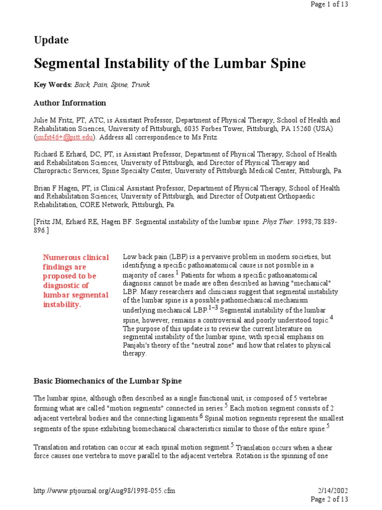 Segmental Instability of The Lumbar Spine | PDF | Vertebral Column ...