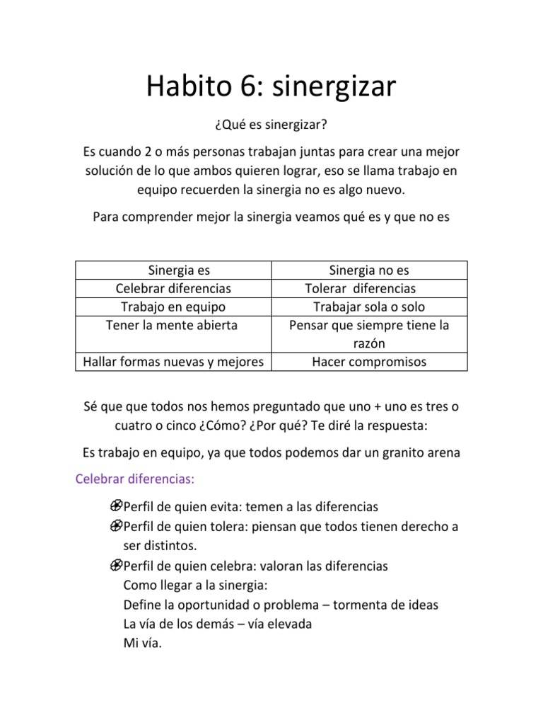 Colegio de La Presentasion Habito 6 Sinergizar | PDF | Cognición ...