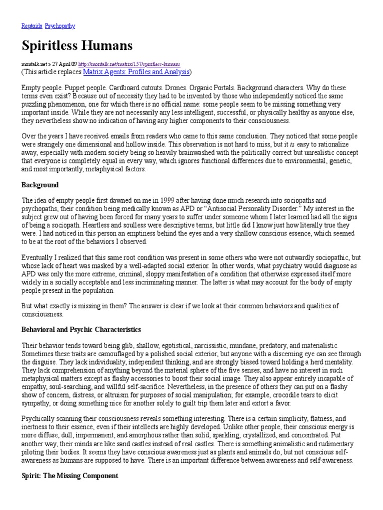 Spiritless Humans: Matrix Agents: Profiles and Analysis | PDF ...