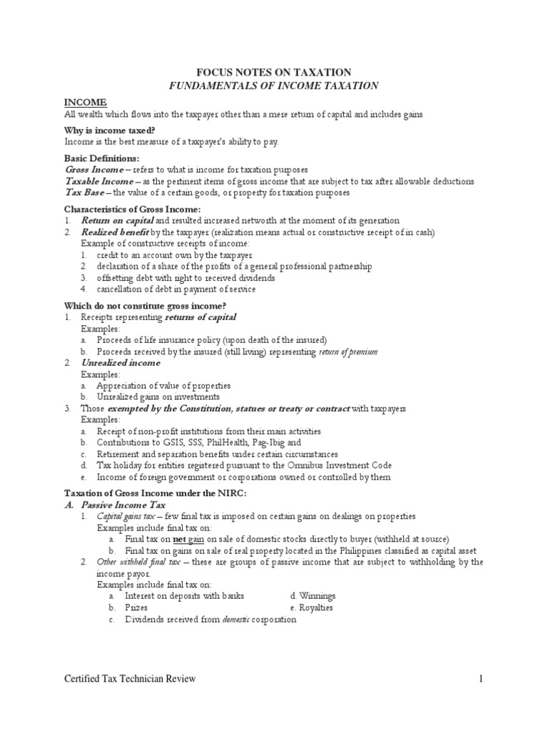 Fundamentals of Income Taxation: Focus Notes On Taxation | PDF ...