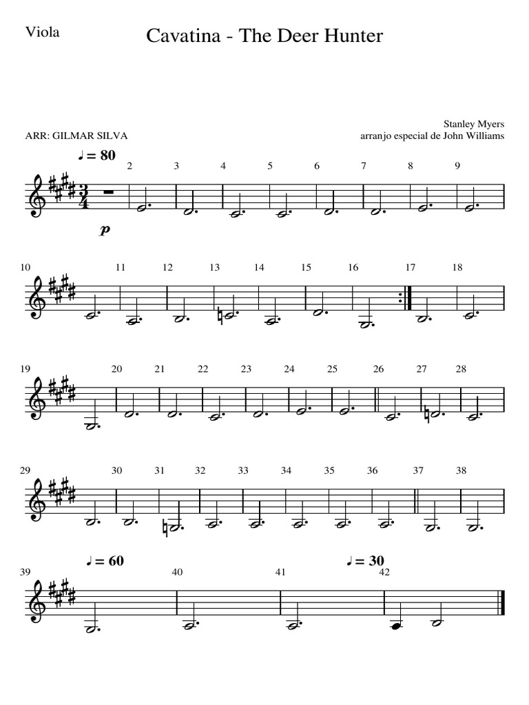 Cavatina - The Deer Hunter: Viola | PDF