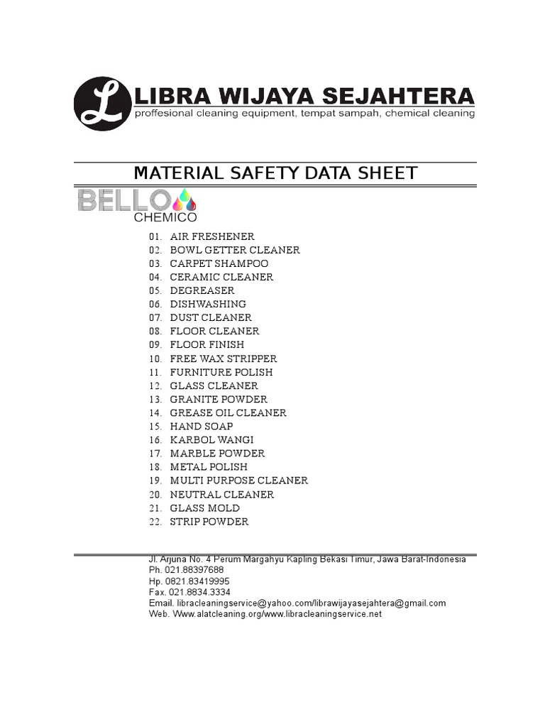 MSDS Sheet for Cleaning Chemicals | PDF