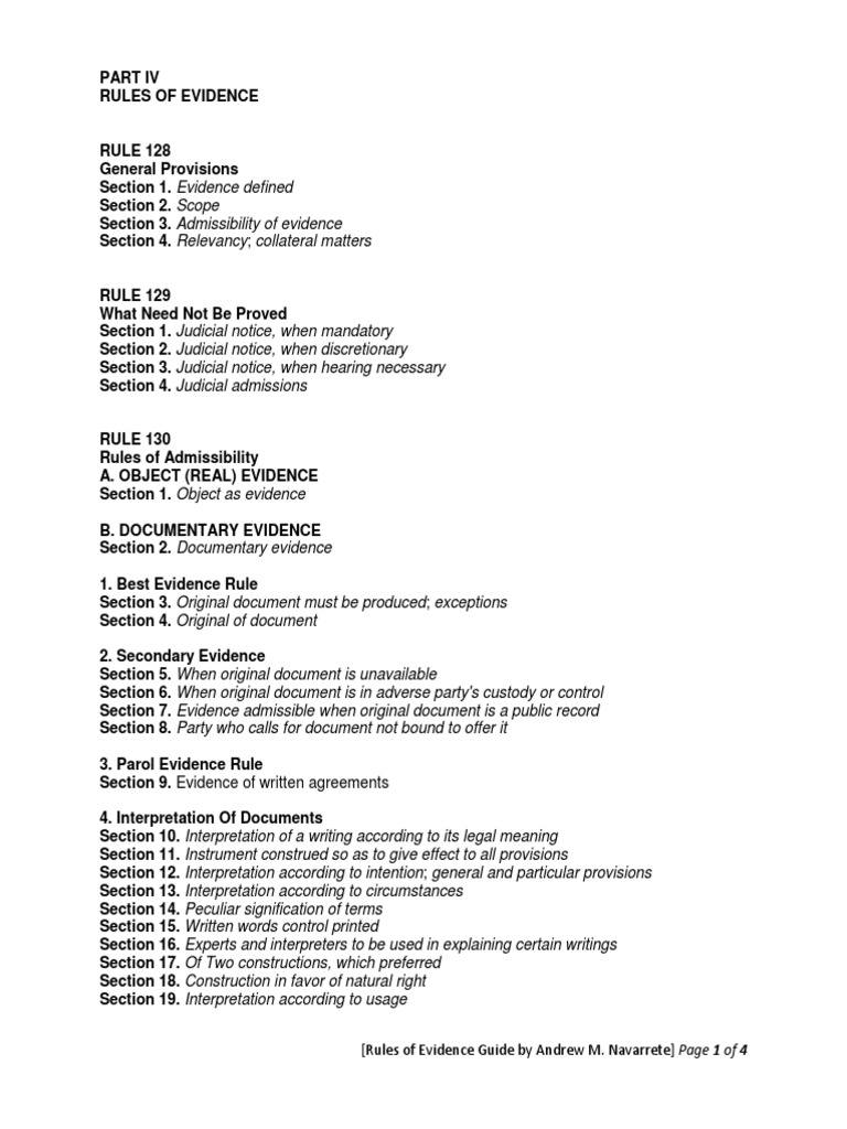 (Rules of Evidence Guide by Andrew M. Navarrete) Page 1 of 4 | PDF ...