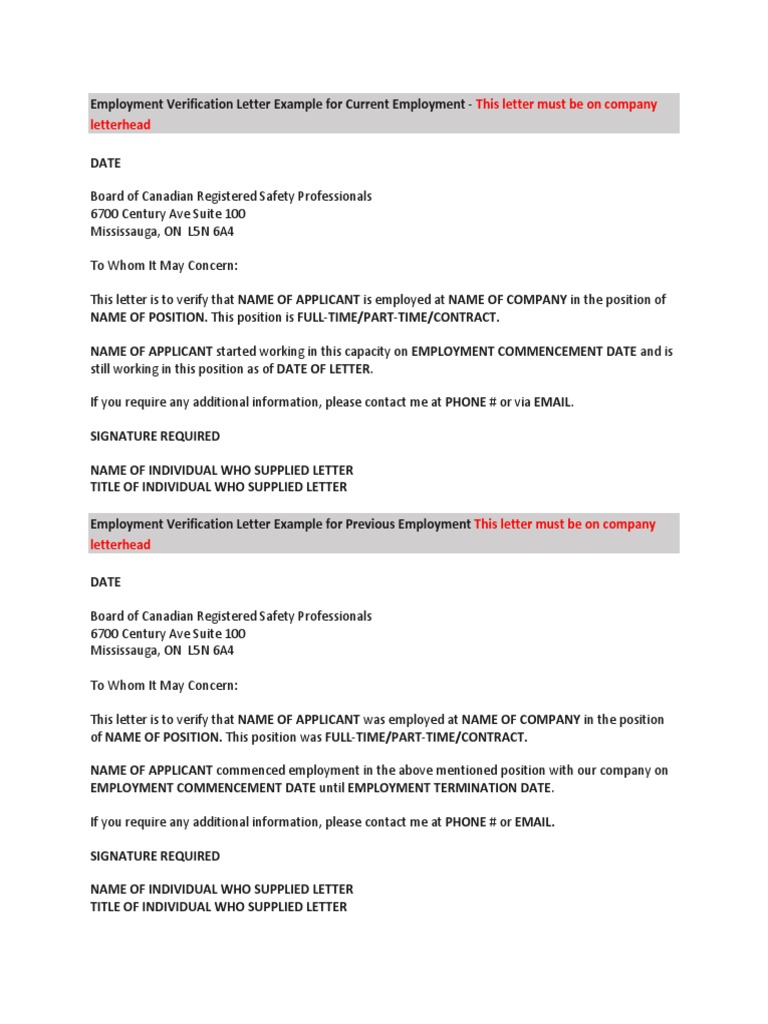 Sample Employment Letter For Visa
