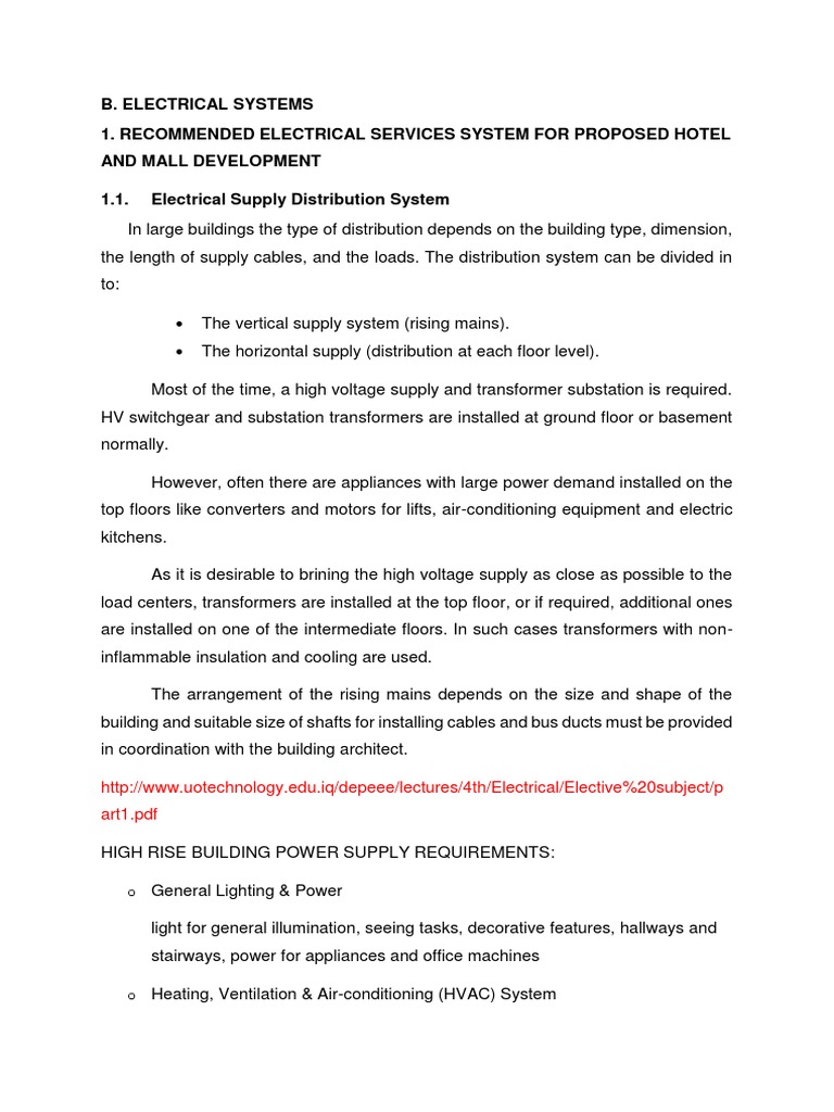 B. Electrical Systems 1. Recommended Electrical Services System For ...