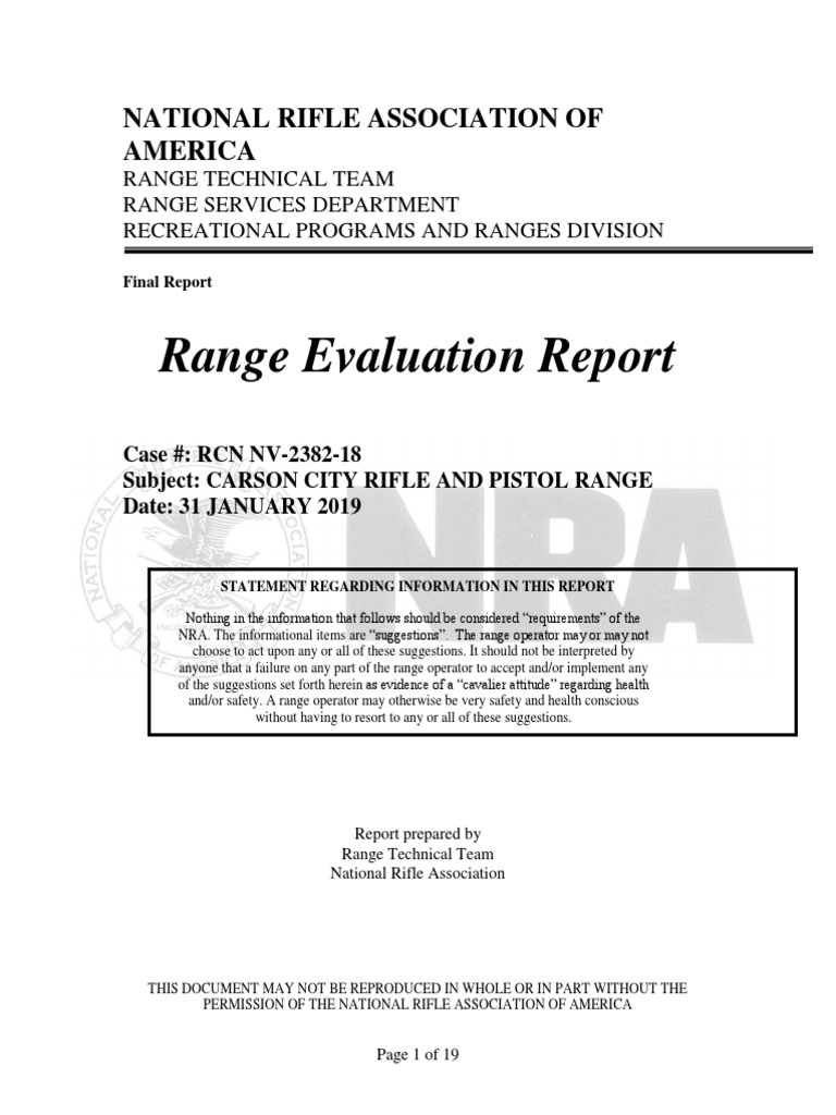 NRA Range Evaluation Report | PDF | Firearms | Projectile Weapons