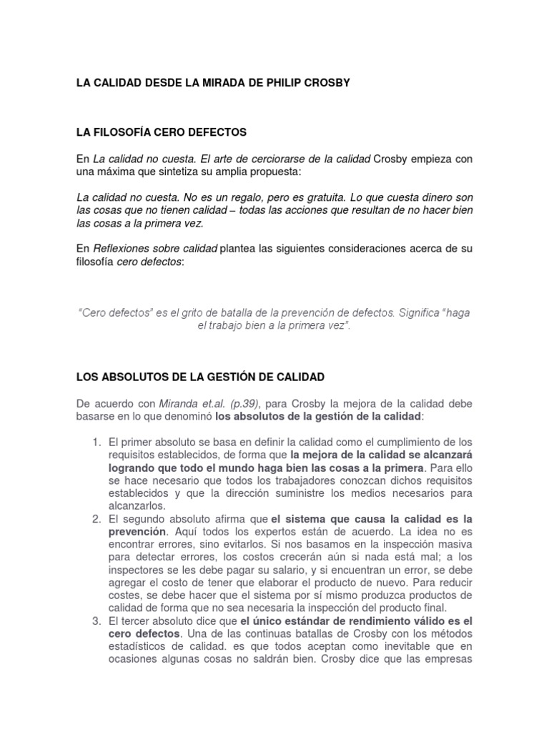 Filosofía Cero Defectos de Crosby | PDF | Calidad (comercial ...